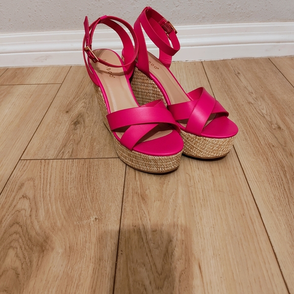 BAMBOO | Shoes | Hot Pink Strappy Wedge Sandals | Poshmark